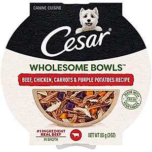 CESAR WHOLESOME BOWLS Adult Soft Wet Dog Food Beef, Chicken, Purple Potatoes & Carrots Recipe, (10) 3 oz. Bowls