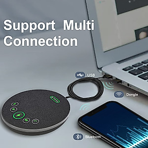 TONGVEO Bluetooth Speakerphone Conference Microphones, Wireless Conference Speaker 360°Voice Pick up with 4 AI Noise Cancellation Mics USB/Dongle/Bluetooth Connection 8 Hour Call Time for 8-12 People