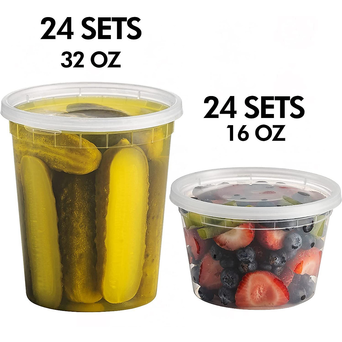 JoyServe Deli Food Containers with Lids - (48 Sets) 24-32 Oz Quart Size & 24-16 Oz Pint Size Airtight Food Storage Takeout Meal Prep Containers with 54 Lids, BPA-Free, Dishwasher, Microwave Safe