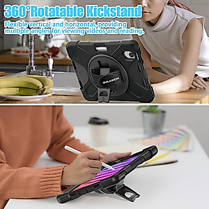 BRAECNstock for Apple iPad Mini 7 A17 Pro Case iPad Mini 7th/6th Generation Case 2024/2021 8.3" with Screen Protector Pen Holder Rotating Hand Strap Stand Shockproof iPad Mini 7/6 Case Kids - Black