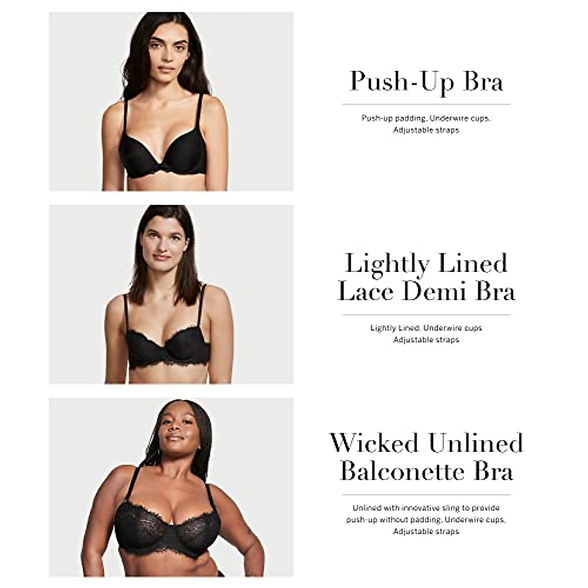 Victoria's Secret Dream Angels Push Up Bra, Padded, Plunge Neckline, Bras for Women, Black (34DD)