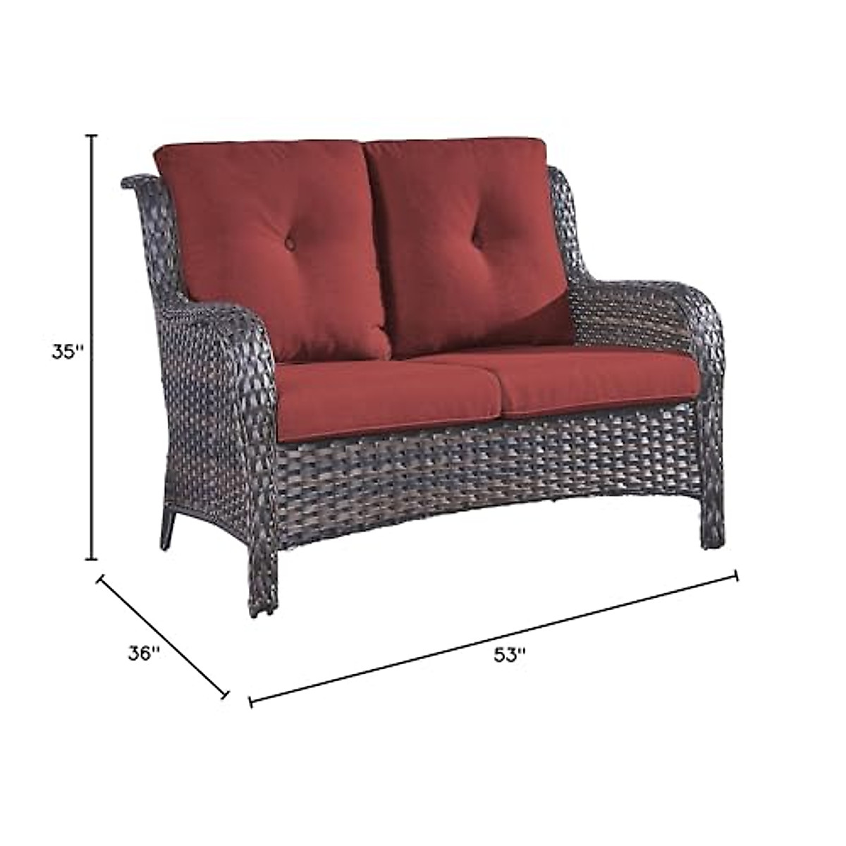 Belord Outdoor Loveseat Patio Couch - 500 Lbs Weight Capacity Wicker Loveseat with High Backrest Wide Armrest, Small Patio Furniture Rattan 2 Seater Sofa for Balcony Deck Proch Poolside Brown