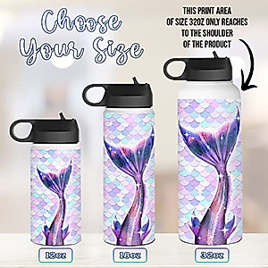 wowcugi Personalized Mermaid Tail Water Bottle Stainless Steel 12oz 18oz 32oz Sports Bottle Reminder Mermaid Gifts For Back To School Birthday Christmas Kids Girls Daughter Sister