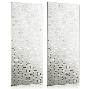 2PCS Diamond Sharpening Stone, Kalolary Knife Sharpener Stone Whetstone Honeycomb Surface Diamond Sharpener Plate with Non-slip Base for Pocket Knives Scissors, Outdoor Kitchen Tools (600/1200 Grit)