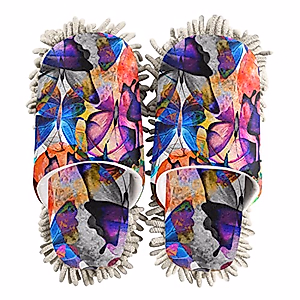 Butterflies Watercolor Colorful Mop Slippers Shoes Cover for Floor Cleaning Washable Hair Dirty Dust Cleaners Microfiber Mop Socks for Office House Kitchen