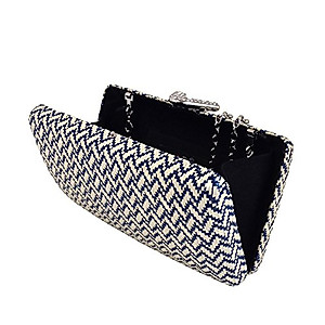 Chevron Raffia Straw Box Clutch with V Ornament