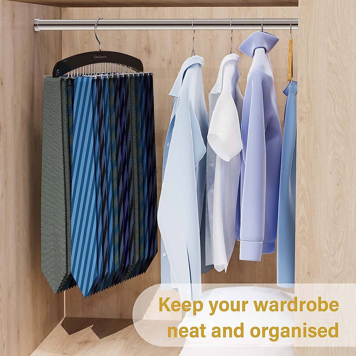 Upgraded Tie Rack Tie Hanger 24 Hooks Wooden Tie Organizer, Space Saving Tank Top Hanger,Belt Organizer for Closet,Bra Organizer with 360°Rotating, 2Pack