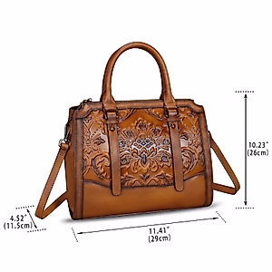 Genuine Leather Satchel for Women Embossed Leather Top Handle Bags Handmade Purse Vintage Crossbody Handbags Hobo Bag (Brown)