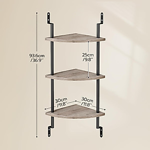 HOOBRO 3-Tier Corner Shelf Wall Mounted, Corner Floating Shelves, Corner Storage Rack, Plant Display Shelf, Corner Bookshelf for Wall in Living Room, Kitchen, Study, Greige and Black BG36BJ01