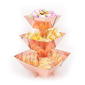 Rose Gold Birthday Party Supplies Decorations Cardboard Rose Gold Dessert Display Dessert Stand Candy Snack Cupcake Stand Cake Stand Bowl Stand Tower Display for Wedding
