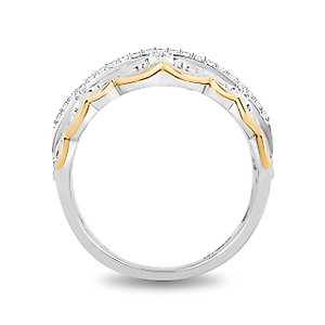 Jewelili Hallmark Fine Jewelry Sterling Silver and 14K Yellow Gold 1/6 Cttw Round White Sparkling Diamond Filigree Fashion Hearts Ring, Size 9