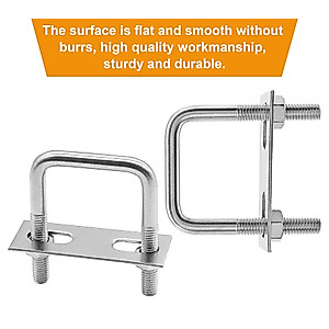 BokWin 2PCS M8x40x65mm Stainless Steel Square U-Bolt Tie Down U Bolt with Frame Plate and Nuts for Sailboat Trailer Automobiles Trailer Industrial Parts