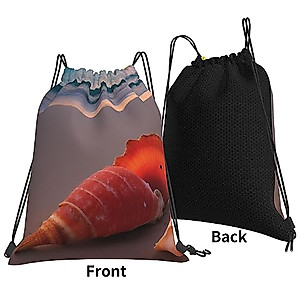 Shell Beach Sunset Drawstring Backpack For Men And Women'S Sports And Fitness Bag, Large Size, Zippered Pocket, Lightweight, Foldable And Portable For Travel
