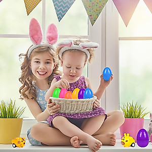 Kijamilee 12PCS Easter Eggs Filled with Pull Back Car Toys, Easter Basket Stuffer for Toddler Boy Girl, Plastic Easter Eggs Filler Easter Gift for Kids, Goodie Bag Fillers, Easter Egg Hunt Party Favor