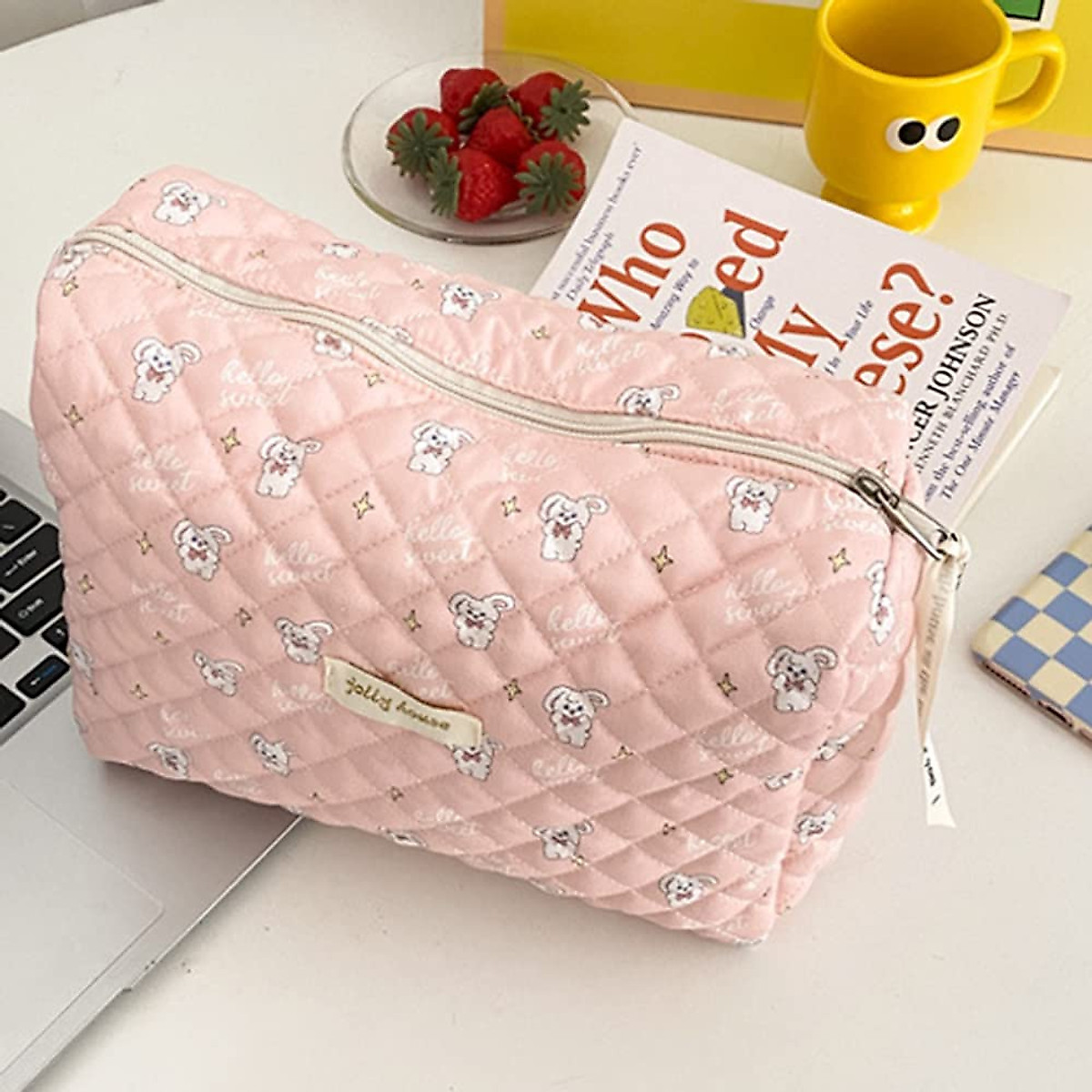 JQWSVE Kawaii Coquette Makeup Bag Cute Cosmetic Bag Aesthetic Floral Makeup Pouch Travel Toiletry Bags for Women Kawaii Stuff