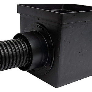 NDS 900BKITRTL1PK Square Kit with 2-Opening Catch Basin, 2 Adapters, 1 Outlet Plug, and 1 Plastic Drain Grate, 9-Inch, for Lawns, Landscaped Areas, Black