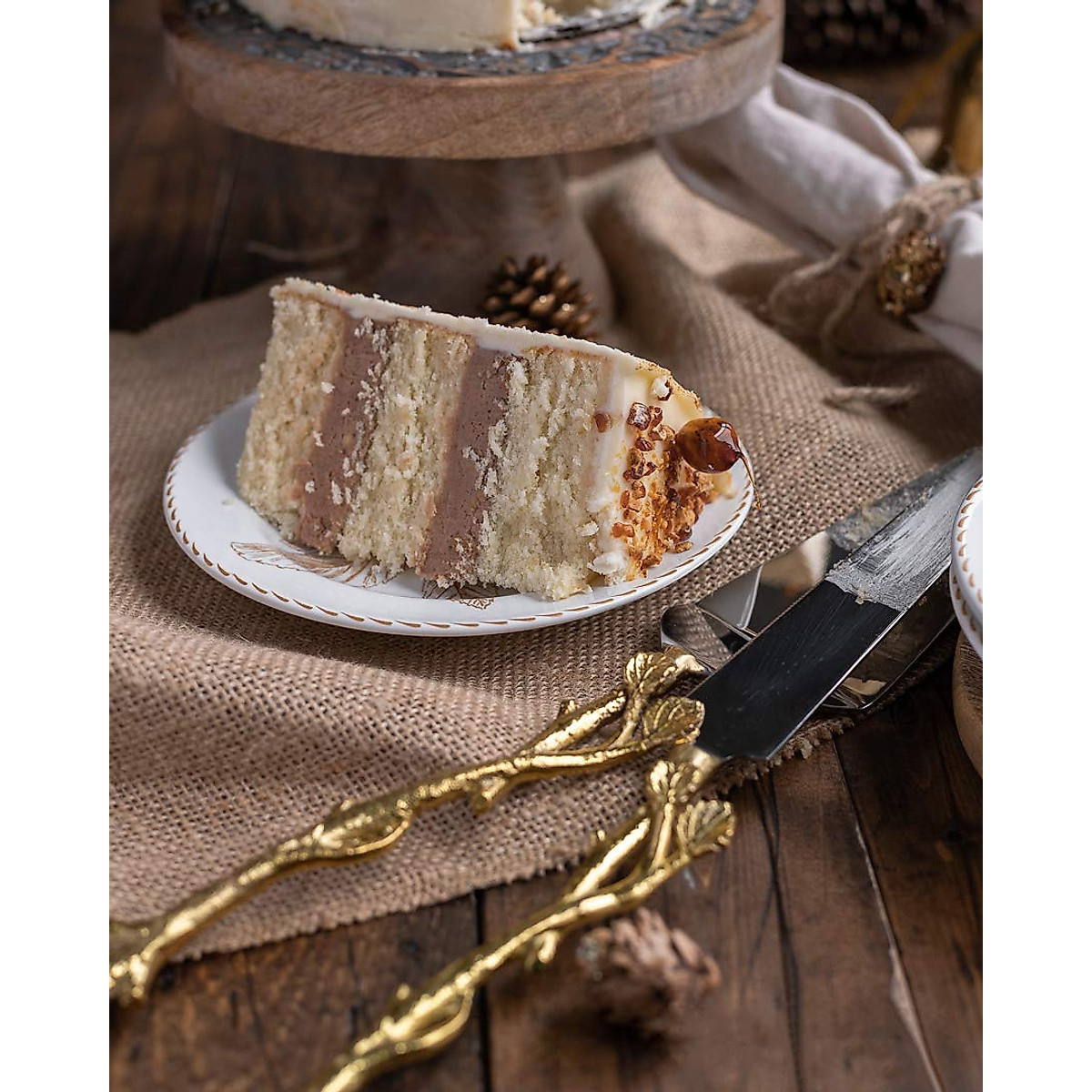 Le'raze 2 Piece Gold-leaf (twig) Cake Server Set. 1 Cake Knife and 1 Cake Server. Leaf Design 2 Tone Made of Stainless Steel and Brass. Ideal for Weddings, parties, Elegant Events