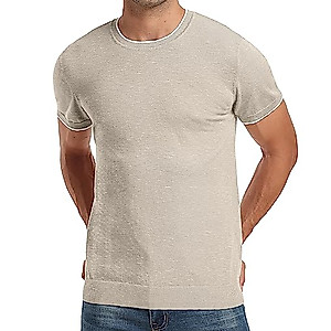 Sailwind Mens Linen Knit T-Shirt Short Sleeve Crew Neck Contrast Trim Tee Shirt