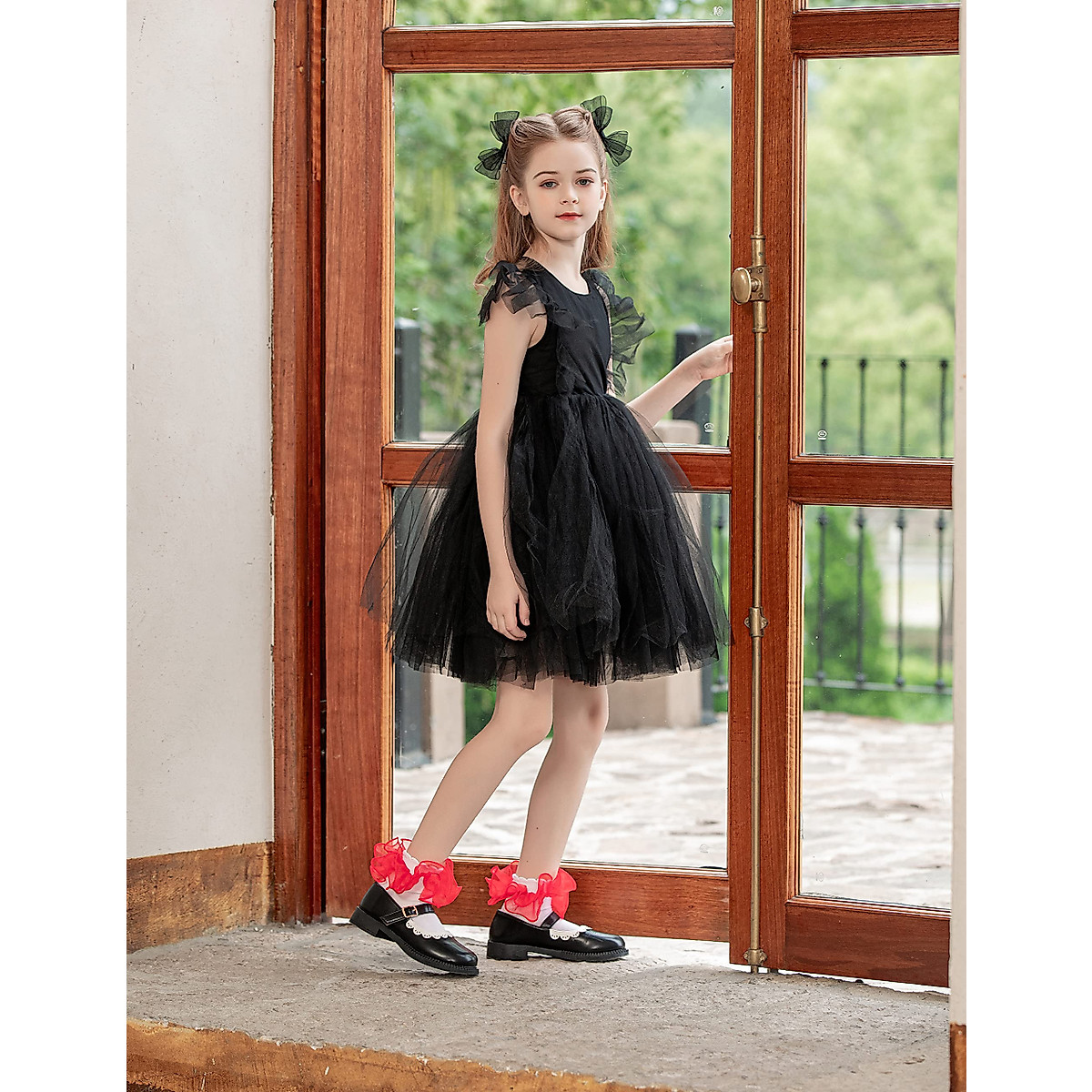 Dicry Baby Girls Double Lace Socks with Ripple Cuffs and Big Ruffle for Infants (GWhite Pink Redold, 6-12 Months)