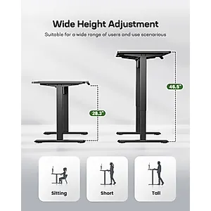 Marsail Electric Standing Desk Adjustable Height, 48 * 24 Inch Sit Stand up Desk for Home Office Furniture Computer Desk with 3 Memory Presets, Headphone Hook, Black