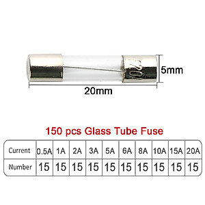 FULARR 175Pcs 5X20mm Professional Car Fast-Blow Glass Tube Fuse Kit: 150Pcs Quick Blow Glass Tube Fuse + 20Pcs Fuse Seat + 5Pcs Inline Screw Type Fuse Holder, with Transparent Plastic Box