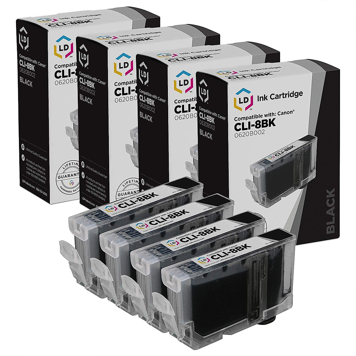 LD Compatible Ink Cartridge Replacement for Canon CLI8BK 0620B002 (Black, 4-Pack)