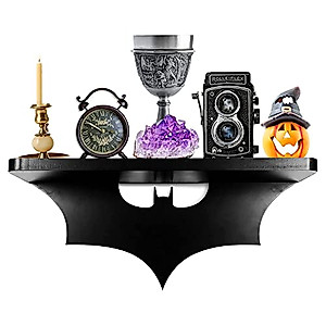 Bat Shelf Gothic Decor - Gothic Bedroom Shelf - Spooky Home Decor Gifts - Floating Shelf with Hooks - Cool Wall Shelves for Bedroom - Wall Hanging Shelves - Apartment Room Decor, Home Decor Accents