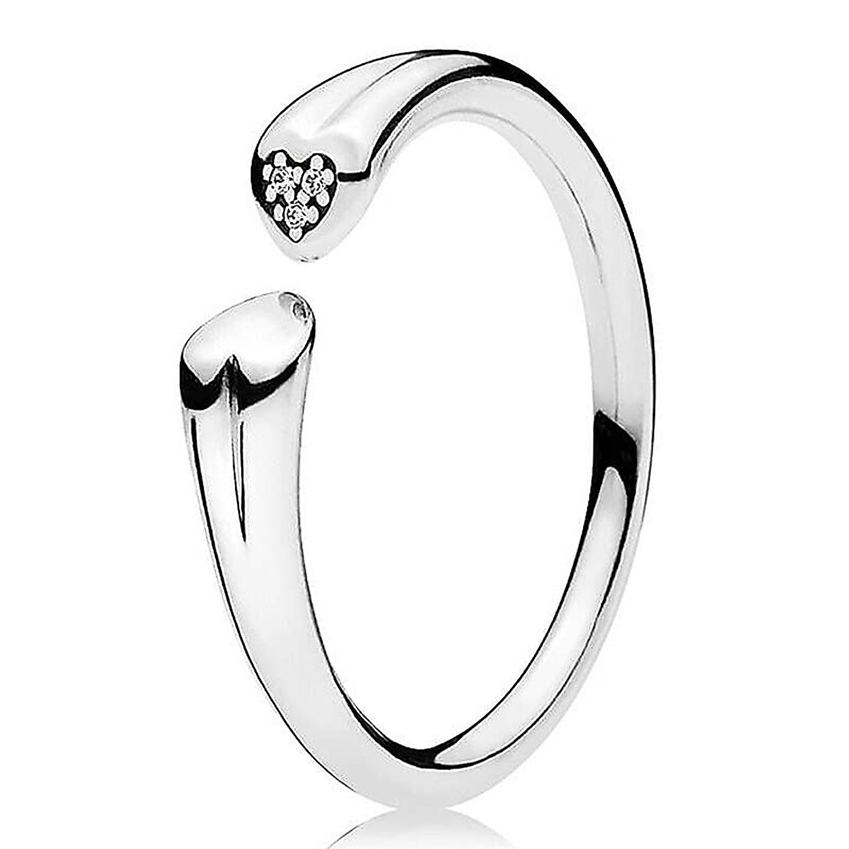 New 925 Sterling Silver Ring Brilliant Bow Red Heart-shaped Crystal You Me Two Hearts Open Ring For Women Gift Fashion Jewelry (4, 7)