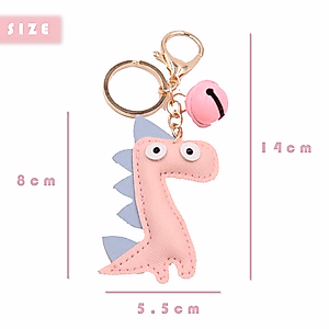 ASSHO 3PCS Handmade Dinosaur Keychain for Women Girl Girlfriend Keys Accessories Pedant Cute Bell（includes blue，pink and grey）