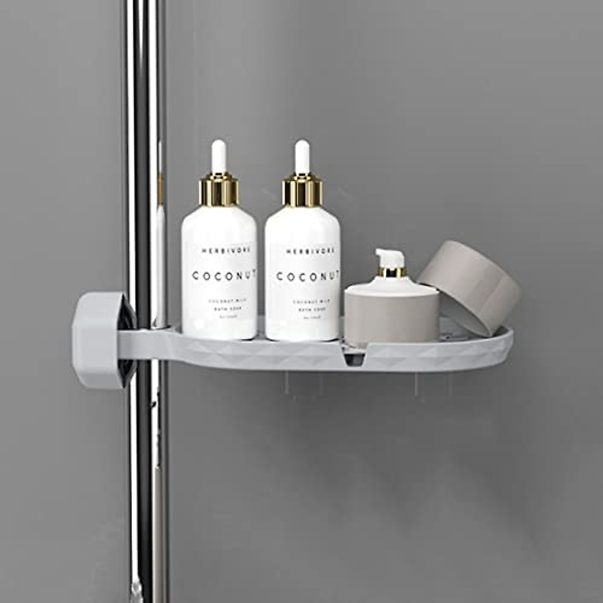 ANHORTS Kitchen Faucet Shelf Caddy Over The Sink, Sponge Holder Buckle Fixed, Organizer for Bathroom Shower Column, Soap Drainer Dish Drying Rack with Draining Board Tray, Grey- 7 inches