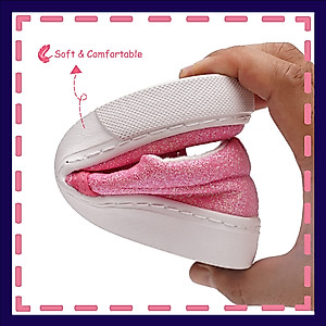 Toandon Little Girls Kids Sneakers Canvas Shoes Loafers Glitter Low Top Slip On Glimmer Sparkle Non-Slip Rubber Sole Lightweight Breathable Outdoor Fashion Casual Tennis Shoes Pink Size 2