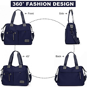 Women Tote Bag with Multiple Pockets & Zipper for Work ,Nylon Tote Handbag ,Large Shoulder Purse,Waterproof Galaxy Cross body Bag for Travel (Navy Blue 1)