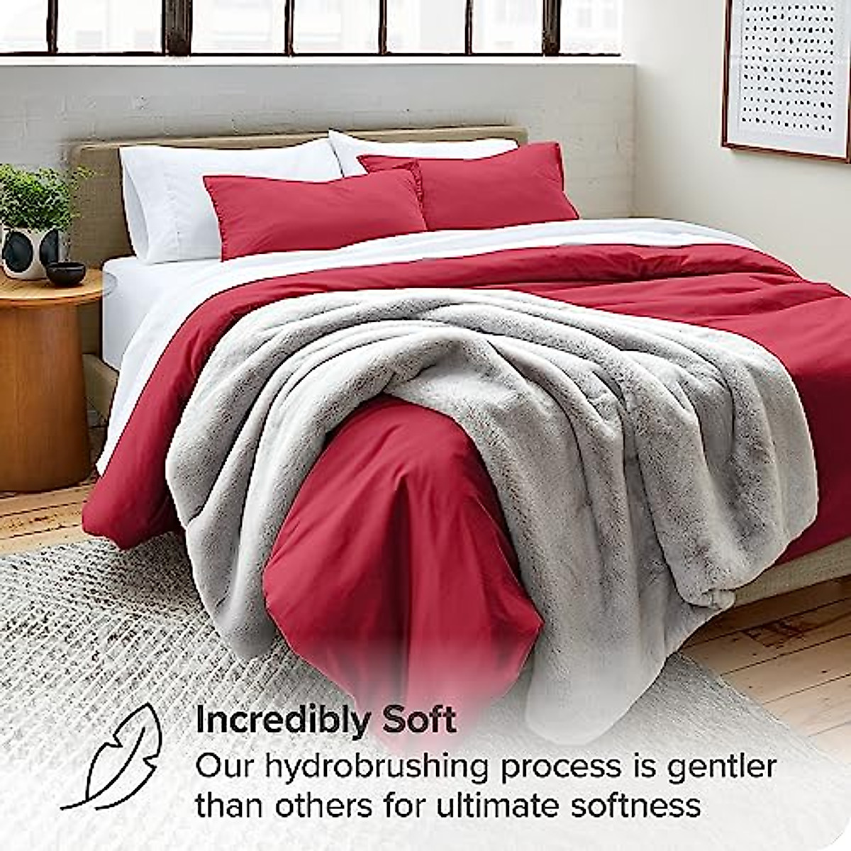 Bare Home Duvet Cover Queen Size - Premium 1800 Super Soft Duvet Covers Collection - Lightweight, Cooling Duvet Cover - Soft Textured Bedding Duvet Cover (Queen, Red)
