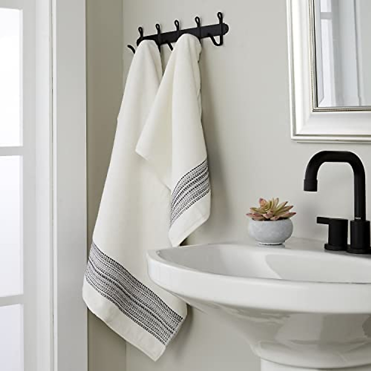 SKL Home by Saturday Knight Ltd. Geo Stripe Hand Towel Set, White 2 Count
