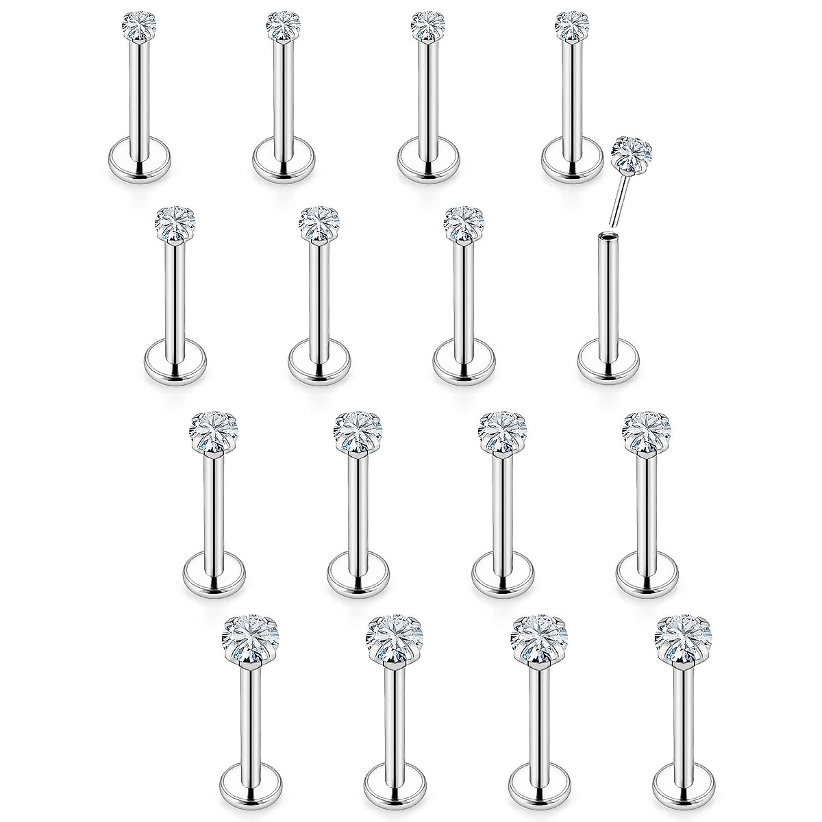 Xnsjeyy 20G Threadless Lip Rings Surgical Steel Flat Back Stud Earrings Labret Jewelry Nose Medusa Monroe Snake Bite Lip Ring Tragus Helix Cartilage Earrings Piercing Jewelry for Women Men Silver 7MM