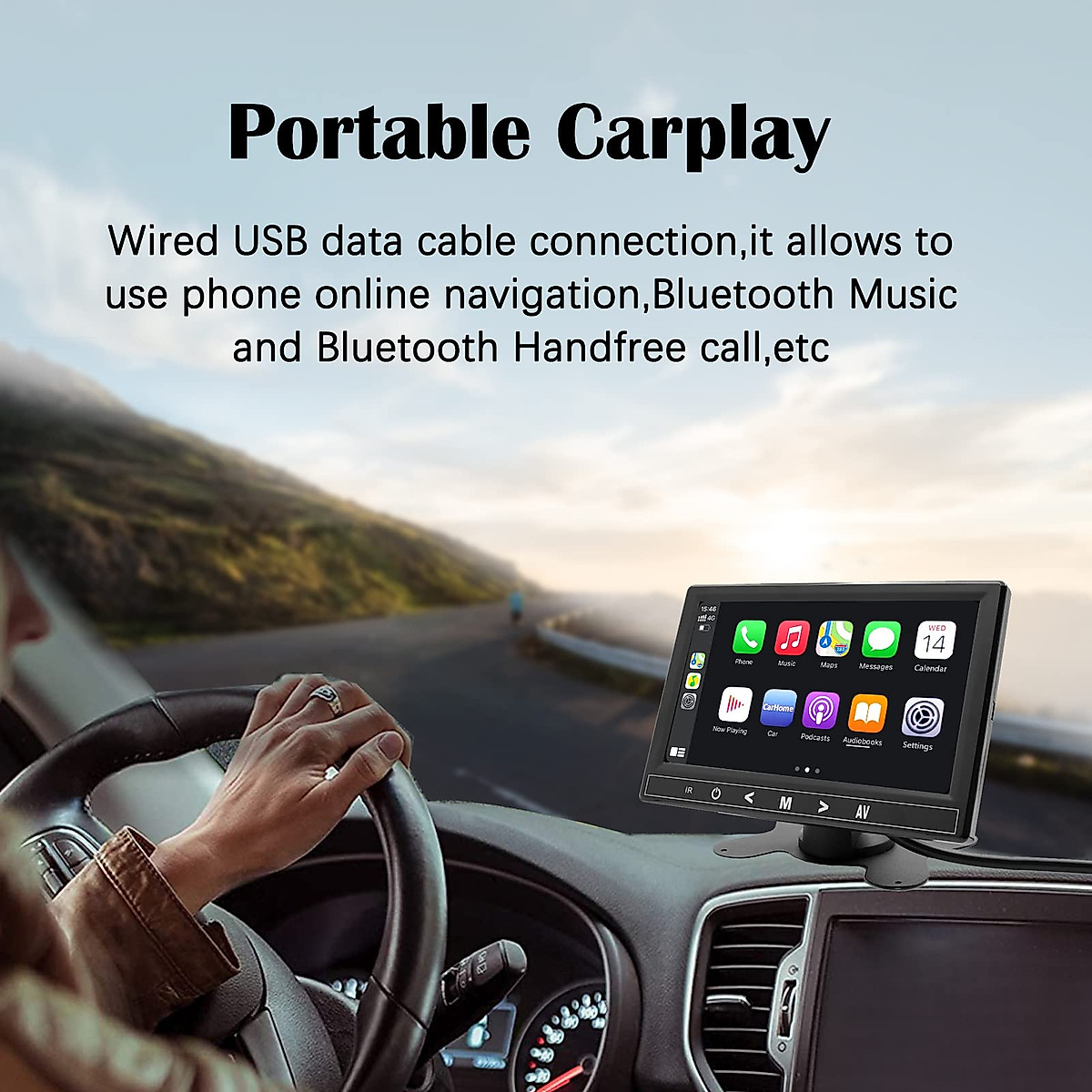 Binize Portable Carplay Screen Navigation, Portable 7 Inch Car Stereo Radio Compatible with Car Play & Android Auto, Touch Screen, Mirror Link ,Bluetooth for All Vehicles & Trucks