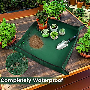 HNXTYAOB Repotting Mat for Indoor Plant Transplanting and Mess Control. 29" X 29" Thick Potting Mat & Foldable Waterproof Gardening Mat - Gardening Gifts for Women Green