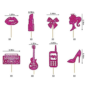 Ufocusmi 24 Pack Princess Party Cupcake Toppers, Glitter Pink Girls Theme Party Decorations, Princess Birthday Cake Topper Bachelorette Party Supplies