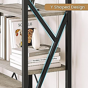 IDEALHOUSE Triple Wide 5 Tier Book Shelf, Tall Bookshelf with Open Display Shelves, Industrial Large Bookshelves and Bookcases with Metal Frame for Living Room, Bedroom, Home Office-Grey