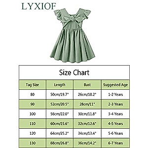 LYXIOF Toddler Baby Girl Cotton Linen Summer Dress Ruffle Sleeve Back Bowknot Kids Beach Dresses Green 90CM