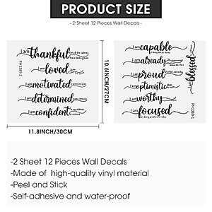 Motivational Wall Decor Black Inspirational Wall Art Inspirational Quote Wall Stickers Vinyl Positive Wall Decal for Living Room Bedroom Office Nursery Restaurants Offices, 2 Sheets