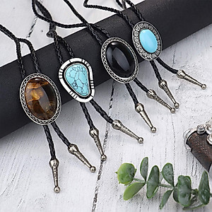 Besteel 4Pcs Bolo Tie for Men Western Cowboy Natural Tiger Eye Leather Necktie Halloween Costume Accessories for Men Women
