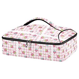 Kcldeci Insulated Thermal Food Carrier Insulated Casserole Carrier for Hot or Cold Food,Strawberries and Flowers (2) Insulated Tote Bag for Potluck Cookouts Parties Picnic,Lasagna Lugger