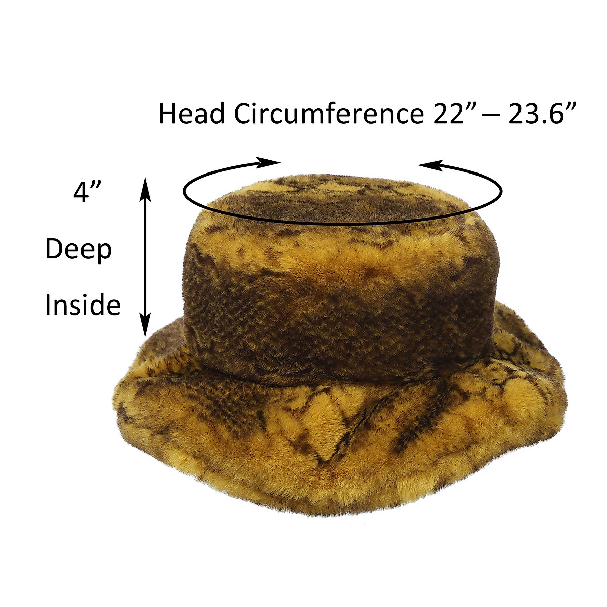 LA CARRIE Women's Snakeskin Print Faux Fur Bucket Hat Winter Warmer Fisherman Cap (Yellow)