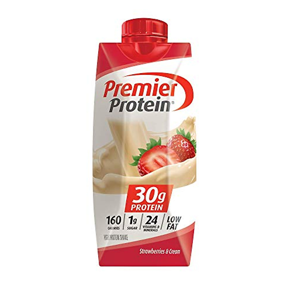 Premier Protein 30g Shakes Strawberries Cream 11 Fluid Ounces, Strawberry Shake, 44 Fl Oz, (Pack of 4)