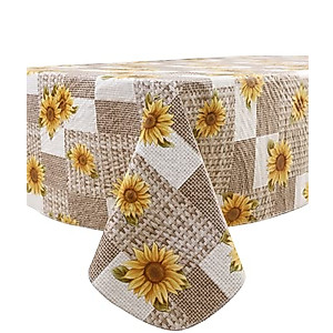 LIBERECOO Vinyl Tablecloth Flannel Backed Stain-Resistant PVC Table Cloth Waterproof Oil-Proof Wipeable Indoor/Outdoor Picnic, BBQ and Dining Table Cover(60 x 84 Inch, Sunflower)