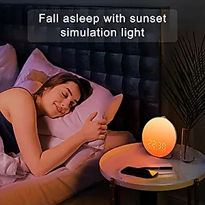 Exlush 2023 New Wake Up Light Sunrise Alarm Clock, Aurora Light for Kids, Heavy Sleepers,Sunrise Simulation, Sleep Aid, Dual Alarms, FM Radio, Snooze, Nightlight, Daylight, Natural Sounds