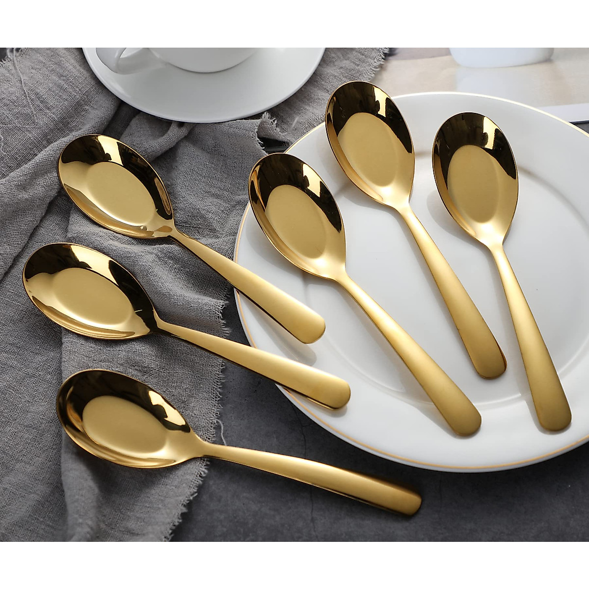 Soup Spoons Stainless Steel, Heavy-Weight Soup Spoons Set of 6, Chinese Soup Spoons Mirror Polished Ramen Spoons