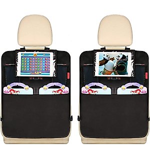 DEAR AUTO Car Backseat Organizer - Car Seat Protector - 2 Pack - Premium Quality Car Kick Mats with 10" Tablet Holder - Extra Large Pocket-ECO Friendly Waterproof material- Sturdy Top