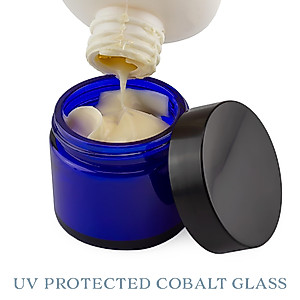 Cornucopia 2oz Cobalt Blue Glass Cosmetic Jars (12-Pack); Straight Sided Jars w/Black Plastic Lined Lids for Balms, Cosmetics, Creams & More